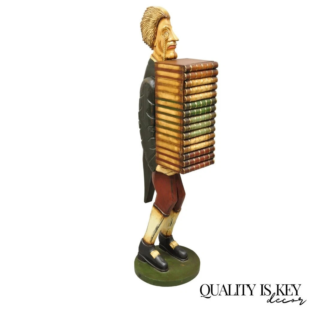 52" Tall Figural Librarian Man Holding Stack of Books Statue Storage C ...